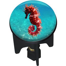 Wenko - Abfluss-Stopfen Pluggy® Sea Horse, Waschbeckenstöpsel höhenverstellbar, Blau, Kunststoff mehrfarbig , Messing chrom - blau