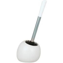 WC-Garnitur Polaris White inklusive Ersatzbürstenkopf, ø 7,5 cm, Bürste aus Silikon, Weiß, Keramik weiß, Silikon schwarz - weiß - Wenko