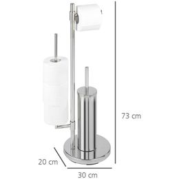 Wenko Stand Toilettenbürste Universalo Neo, 3-in-1-Funktion mit Toilettenpapier-, Ersatzrollen- und WC-Bürstenhalter, Edelstahl rostfrei, Maße 30 x 73 x 20