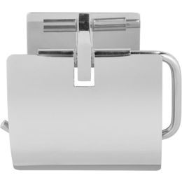 Wenko Turbo-Loc® Toilettenpapierhalter mit Deckel Genova Shine, Befestigen ohne Bohren mit Spezial-Klebepad, Silber glänzend, Edelstahl rostfrei glänzend