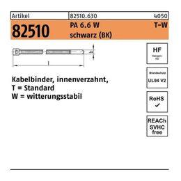 HellermannTyton Kabelbinder r 82510 innenverzahnt 3,5 x 285 / 80 Polyamid 6.6 w schwarz witterungsstabil