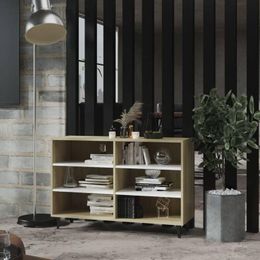 Sideboard Kommode Weiß für Wohnzimmer - Schrank Anrichte und Sonoma-Eiche 103,5x35x70 cm Holzwerkstoff -FV88951