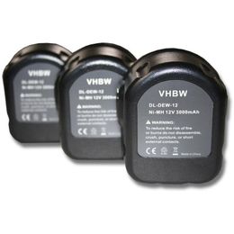 vhbw - 3x Ni-MH Akku 3000mAh (12V) kompatibel mit DE9075, Dewalt DW9071, Rems Pressmaschinen Ersatz für Dewalt 152250-27, 397745-01, DC9071, DE9037.