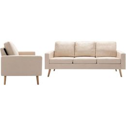 2-tlg. Sofagarnitur Sofa - Couch Wohnzimmersofa Stoff Creme BV652259 Bonnevie