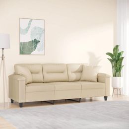 3-Sitzer-Sofa mit Kissen Creme 180 cm Mikrofasergewebe vidaXL712798