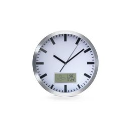 Perel - aluminium-wanduhr mit lcd, thermometer, hygrometer & wettervorhersage - ø 25 cm