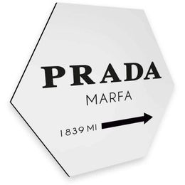 K&L WALL ART Hexagon Alu-Dibond Poster schwarz-weiß Prada Marfa Typografie Fashion Motiv Retro Wandbild 25x22cm - weiß