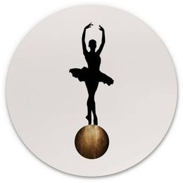 K&L WALL ART Alu-Dibond-Poster Rund Metalloptik Wandbild Prima Ballerina Vollmond Tanz Deko Gold Kubistika ø 30cm - weiß