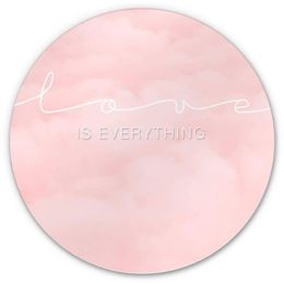 K&L WALL ART Alu-Dibond-Poster Rund Metalloptik Wandbild Love is everything rosa Wolken Schriftzug Poster ø 30cm - rosa