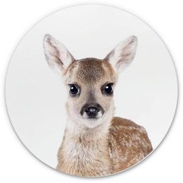 K&L WALL ART Alu-Dibond-Poster Rund Metalloptik Wandbild Rehkitz Bambi Kinderzimmer Baby Reh Sisi&Seb ø 30cm - braun