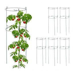 Rankhilfe 6er Set, Metall, runde Pflanzenstütze Tomaten & Gurken, HxD: 76 x 26 cm, 2 Ringe, Gurkenturm, grün - Relaxdays