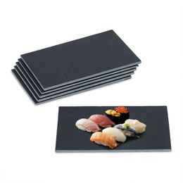 Schieferplatte 6er Set, Servierplatte rechteckig, 26 x 16 cm, zum Servieren von Käse, Sushi, Desserts, schwarz - Relaxdays