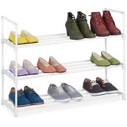 Schuhregal, 3 Ebenen, Stecksystem, 12 Paar Schuhe, Flur, erweiterbar, Metall & Kunststoff, Schuhablage, weiß - Relaxdays