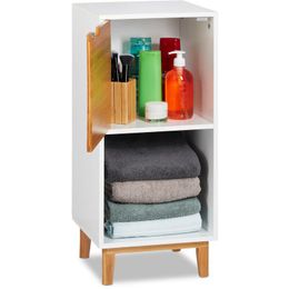 Standregal weiß, Beistellschrank aus mdf und Bambus, Wohnzimmerregal, skandinavisch, hbt 71x32x30 cm, white - Relaxdays