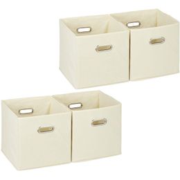 Relaxdays 4 x Aufbewahrungsbox, Regalkorb ohne Deckel, Faltkiste mit Griff, Regalbox faltbar, Stoffbox quadratisch, 30 cm, beige