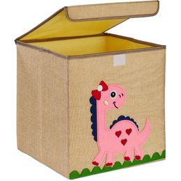 Aufbewahrungsbox, Dinosaurier, Stoffbox für Kinder, faltbar, hbt: 33 x 33 x 33 cm, Spielzeugbox, beige/pink - Relaxdays