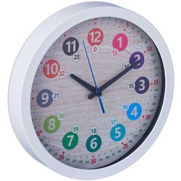 Wanduhr Kinder, ø 30 cm, bunte Zahlen, Uhrzeit lernen, Kinderzimmeruhr Jungen & Mädchen, Kinderuhr Wand, weiß - Relaxdays