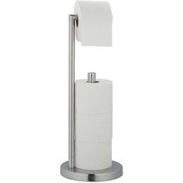 Relaxdays - Toilettenpapierhalter, Ständer für 3 Ersatzrollen, stehender Klopapierhalter, Edelstahl, HxD 53x0,5 cm, silber