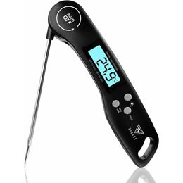 Grillthermometer, Fleischthermometer, Küchenthermometer, digitales Thermometer mit 3S-Sofortanzeige, faltbar, lange Sonde und LCD-Display,