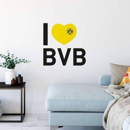 Fußball Wandtattoo Borussia Dortmund Logo im Herz BVB 09 Schriftzug Gelb Schwarz Wandbild selbstklebend 20x20cm - schwarz