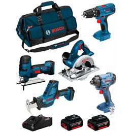 Bosch - Kit 18V BK502BAG (gsa 18 v-li c + gst 18 v-li s + gks 18 v-li + gsb 18V-21 + gdr 18V-160 + 2 x 5,0 Ah + GAL18V-40 +Tasche)