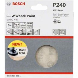 Professional 5 Stück Schleifblatt M480 P240 Wood and Paint ø 125 mm, - Bosch