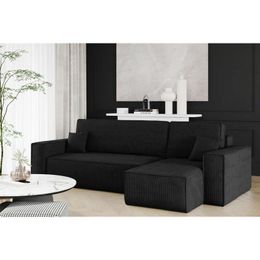 Ecksofa Schlafsofa Sofa maris Stoff Poso Schwarz Ottomane Rechts