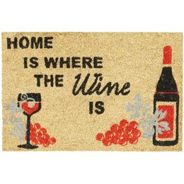 Relaxdays - Fußmatte Kokos Spruch home is where the wine is Kokosmatte 40 x 60 mit rutschfester pvc Unterlage Fußabtreter aus Kokosfaser als