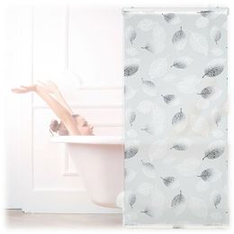 Relaxdays Duschrollo, 80 x 240 cm, Blatt Muster, Seilzug, flexible Montage, Duschvorhang für Badewanne, schwarz-weiß