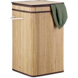 Wäschekorb Bambus, faltbar & tragbar, xl 70l mit Deckel, eckiger Wäschesammler, HxBxT: 63 x 36 x 36 cm, natur - Relaxdays