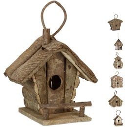 Deko Vogelhaus zum Aufhängen, unbehandeltes Holz, Balkon, Garten, Nistkasten hbt: 28,5 x 20,5 x 17,5 cm, natur - Relaxdays