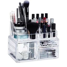 Make-Up Organizer, 3 Schubladen, Schmink-Aufbewahrung f. Nagellack, Lippenstift, Acryl Organizer, transparent - Relaxdays