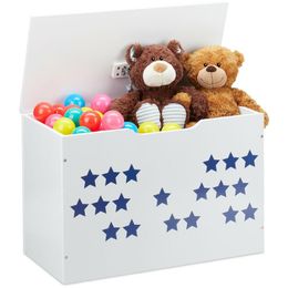 Spielzeugtruhe mit Deckel, Aufbewahrung für Kinder, Stern Design, Spielzeugkiste hbt: 40x60x30 cm, weiß/blau - Relaxdays
