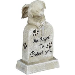 Grabschmuck Hund, wetterfest, Tier Gedenkstein, mit Kreuz, Hundeengel, Spruch: An Angel To Protect You, creme - Relaxdays