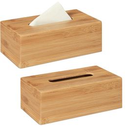 Relaxdays 2 x Kosmetiktuchbox, aus Bambus, Box für Kosmetik- & Taschentücher, Tücherbox nachfüllbar, Taschentuchbox, natur