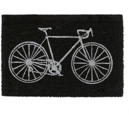 Fußmatte Kokos, Fahrradmotiv, Türmatte außen & innen, rutschfester Türvorleger, Kokosmatte 60x40 cm, schwarz - Relaxdays