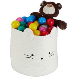 Relaxdays Aufbewahrungskorb für Kinder, Baumwollkorb Maus, HD: 34 x 34 cm, Spielzeugkorb Kinderzimmer, Baumwolle, weiß