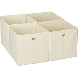 Aufbewahrungsbox 4er Set, faltbare Regalboxen, hbt: 30 x 30 x 30 cm, Grifflöcher, Faltboxen für Regale, beige - Relaxdays