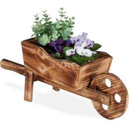 Relaxdays - Pflanzschubkarre, gebranntes Holz, Gartendeko, Vintage Design, zum Bepflanzen, HxBxT: 19 x 47 x 15 cm, natur
