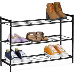 Schuhregal Metall, 3 Ablagen, Schuhaufbewahrung für 9 Paar Schuhe, hbt: 50 x 70 x 26 cm, Standregal, schwarz - Relaxdays