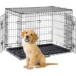 Relaxdays Hundekäfig, faltbare Hundetransportbox Auto, Welpenkäfig, 2 Türen, Bodenschale, Drahtkäfig Metall, XL, Schwarz