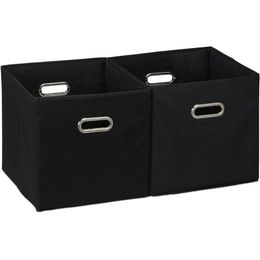 Aufbewahrungsbox, 2er Set, faltbare Regalboxen, Grifflöcher, hbt: 32 x 33 x 33 cm, Faltboxen Regale, schwarz - Relaxdays