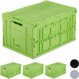 Relaxdays - 4 x Profi Transportbox, stabil, Gewerbe, hochwertiger Kunststoff, Deckel, Qualität, 60 l, HxBxT 32,5x58,5x39,5cm, grün