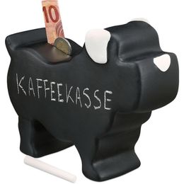 Spardose, Hund, Keramik mit Tafellack, mit Kreide, Sparschwein zum Beschriften, hbt: 17 x 8,5 x 20 cm, schwarz - Relaxdays