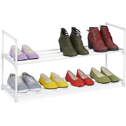 Schuhregal, 2 Ebenen, Stecksystem, 8 Paar Schuhe, Flur, erweiterbar, Metall & Kunststoff, Schuhablage, weiß - Relaxdays