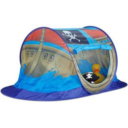 Spielzelt Piratenschiff für Jungen, Pop Up Kinderzelt für Innen & Outdoor, Piratenzelt HxBxT 68x170x85cm, blau - Relaxdays
