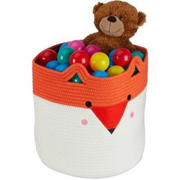 Aufbewahrungskorb für Kinder, Baumwollkorb Fuchs, h x d: 35 x 34 cm, Spielzeugkorb Kinderzimmer, weiß/orange - Relaxdays