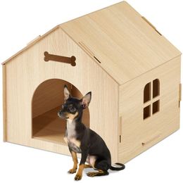 Relaxdays - Hundehütte indoor, Katzenhaus zum selber bauen, Haustierhaus, für kleine Hunde & Katzen, Hundehöhle mdf, natur