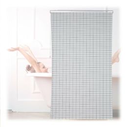 Duschrollo, semitransparenter pvc Badvorhang, Badewanne u. Dusche, 140 x 240 cm, wasserabweisend, weiß/schwarz - Relaxdays