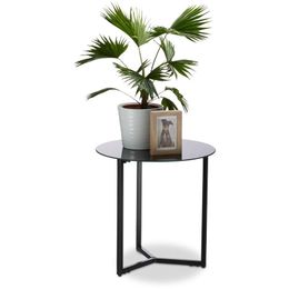 Runder Beistelltisch aus Glas und Metall, dekorativer Loungetisch, HxBxT: 51 x 50 x 50 cm, in edlem Schwarz - Relaxdays